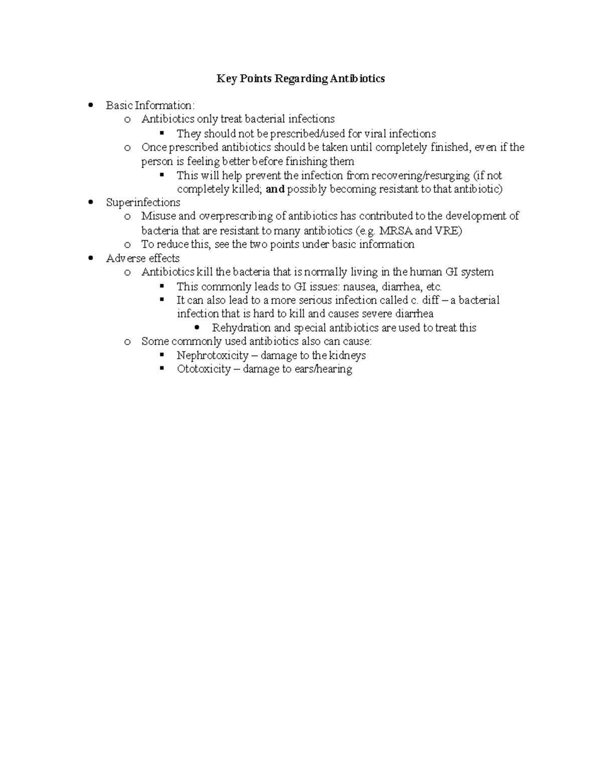 Antibiotic Key Points - lecture guide - Key Points Regarding ...