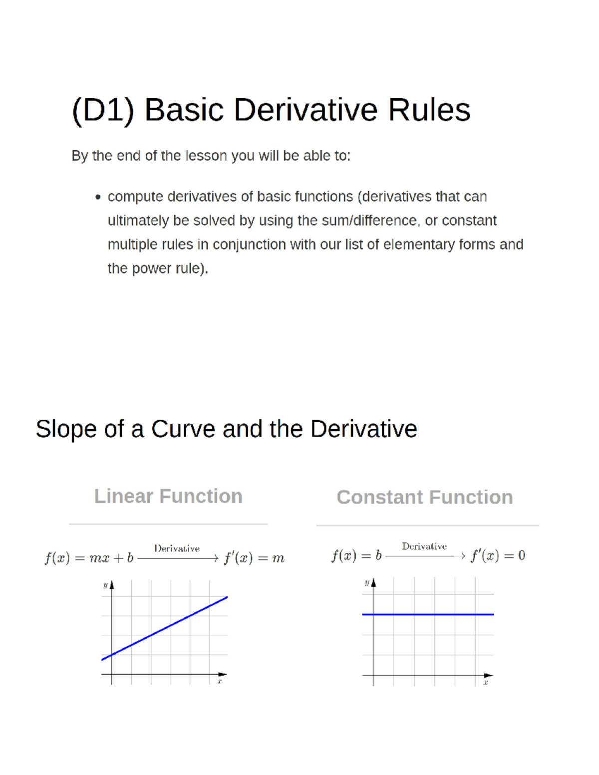 D1 basic derivative rules - MTH 141LR - Studocu