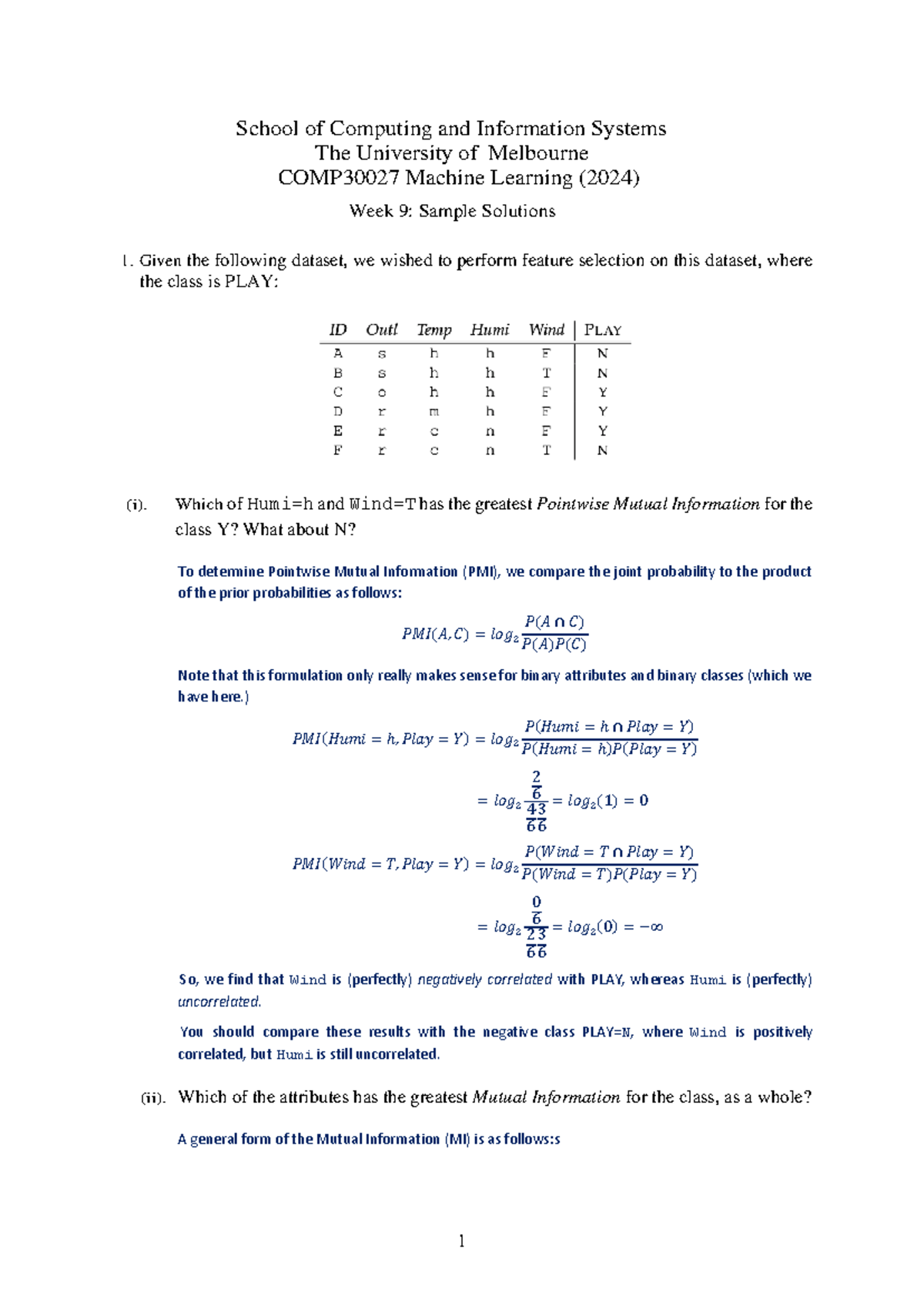 Tut-solution-09 - School of Computing and Information Systems The ...
