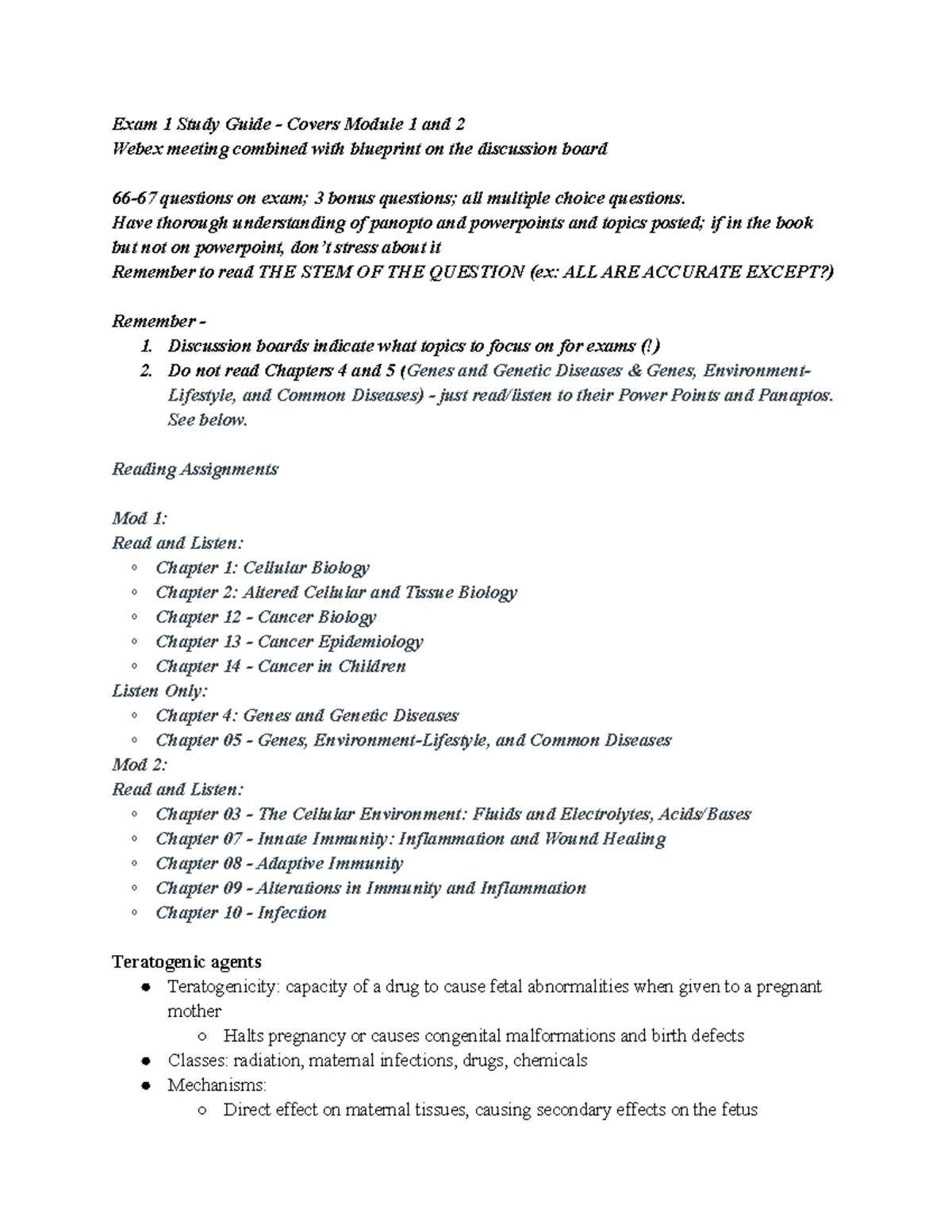 Exam 1 Study Guide - Exam 1 Study Guide - Covers Module 1 and 2 Webex ...