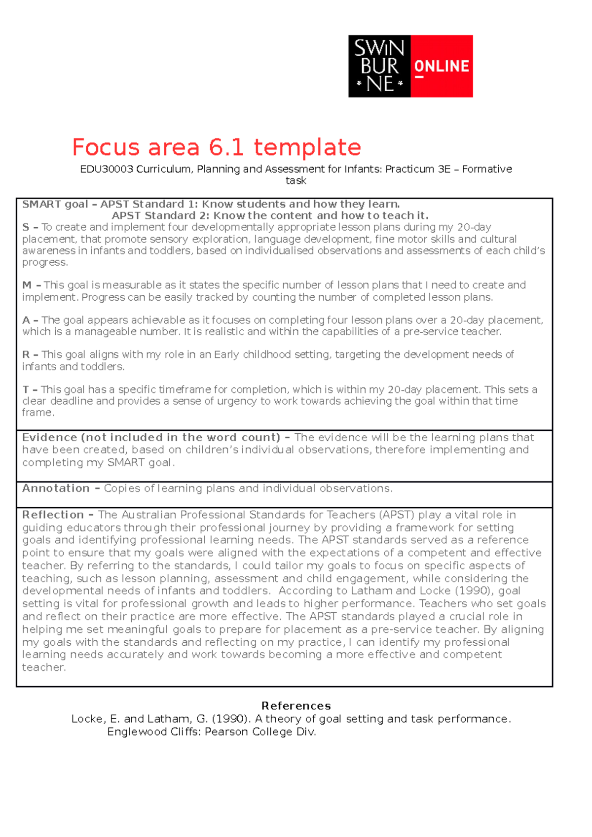 EDU30003 Focus area 6.1 template - Focus area 6 template EDU30003 ...