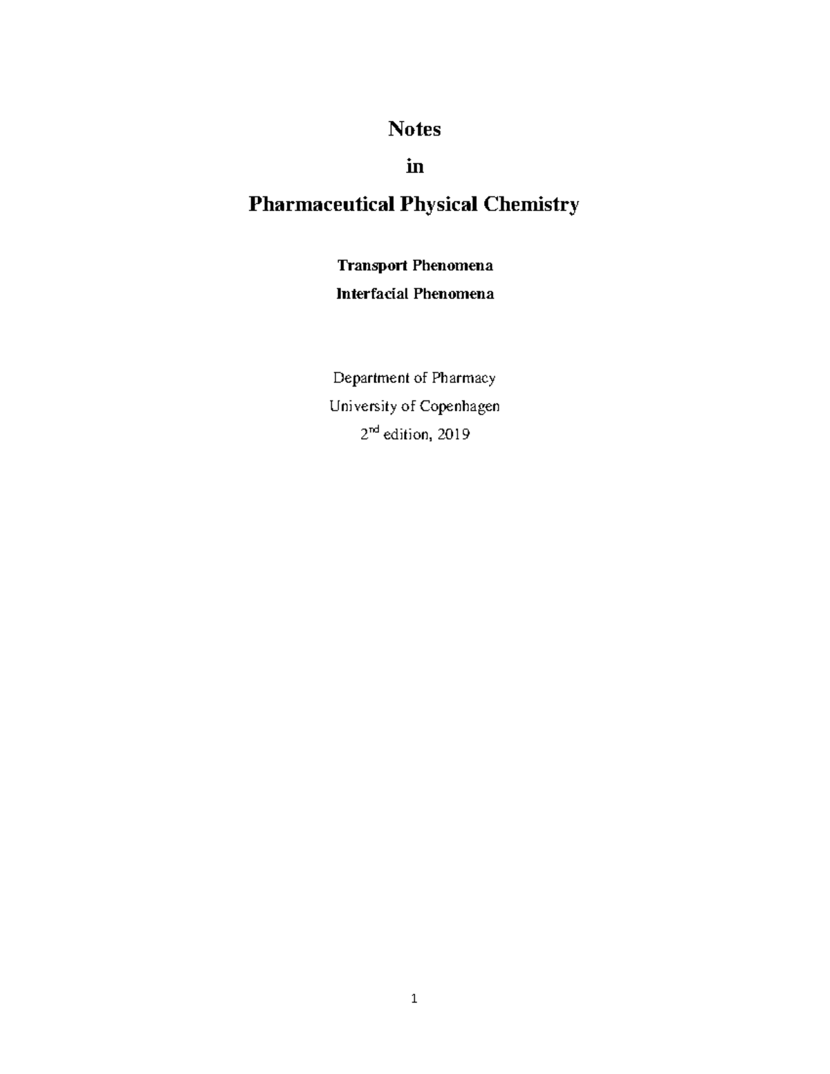 Notes for PPC II 2019 - Transportfænomener - Notes in Pharmaceutical ...