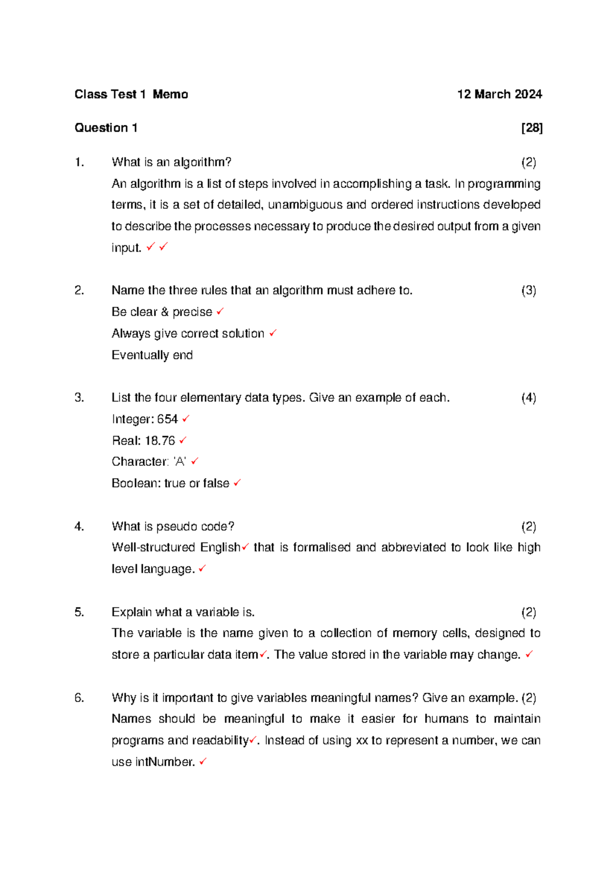 Class Test 1 - 2024 Memo - These are test memos - Class Test 1 Memo 12 ...