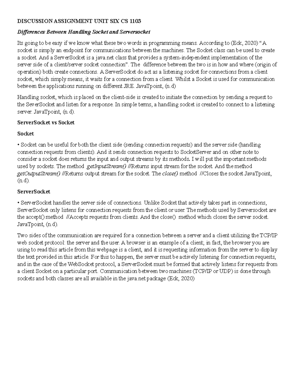 Discussion uinit 7 cs1103 - DISCUSSION ASSIGNMENT UNIT SIX CS 1103 Differences Between Handling ...