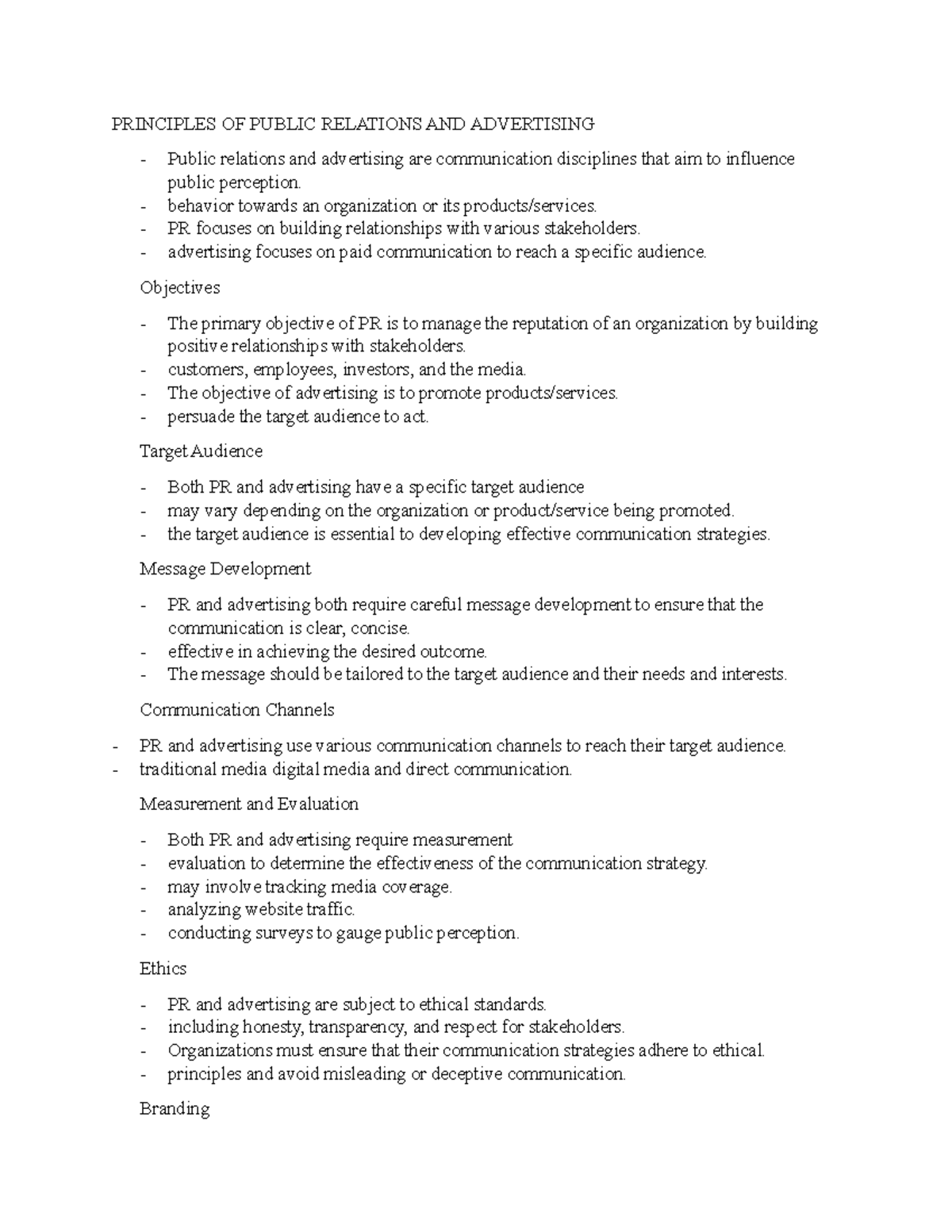 Principles OF Public Relations AND Advertising Notes 1 - PRINCIPLES OF ...