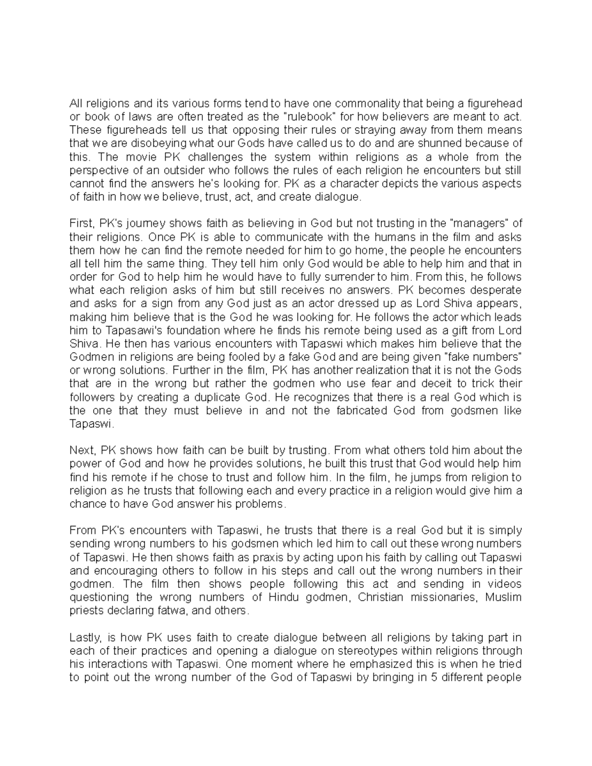 LCFAITH Reflection Paper 2 - All religions and its various forms tend ...