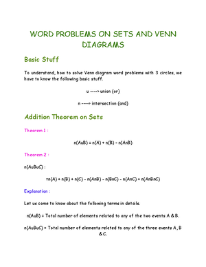WORD Problems ON SETS AND VENN Diagrams - WORD PROBLEMS ON SETS AND ...