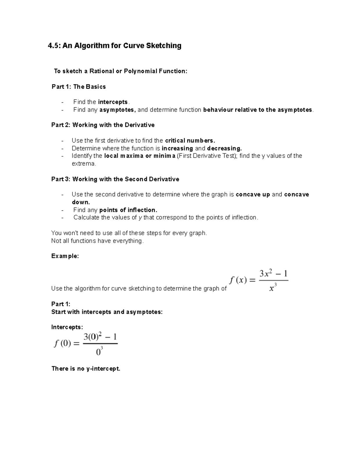 4 - lecture notes - 4: An Algorithm for Curve Sketching To sketch a ...