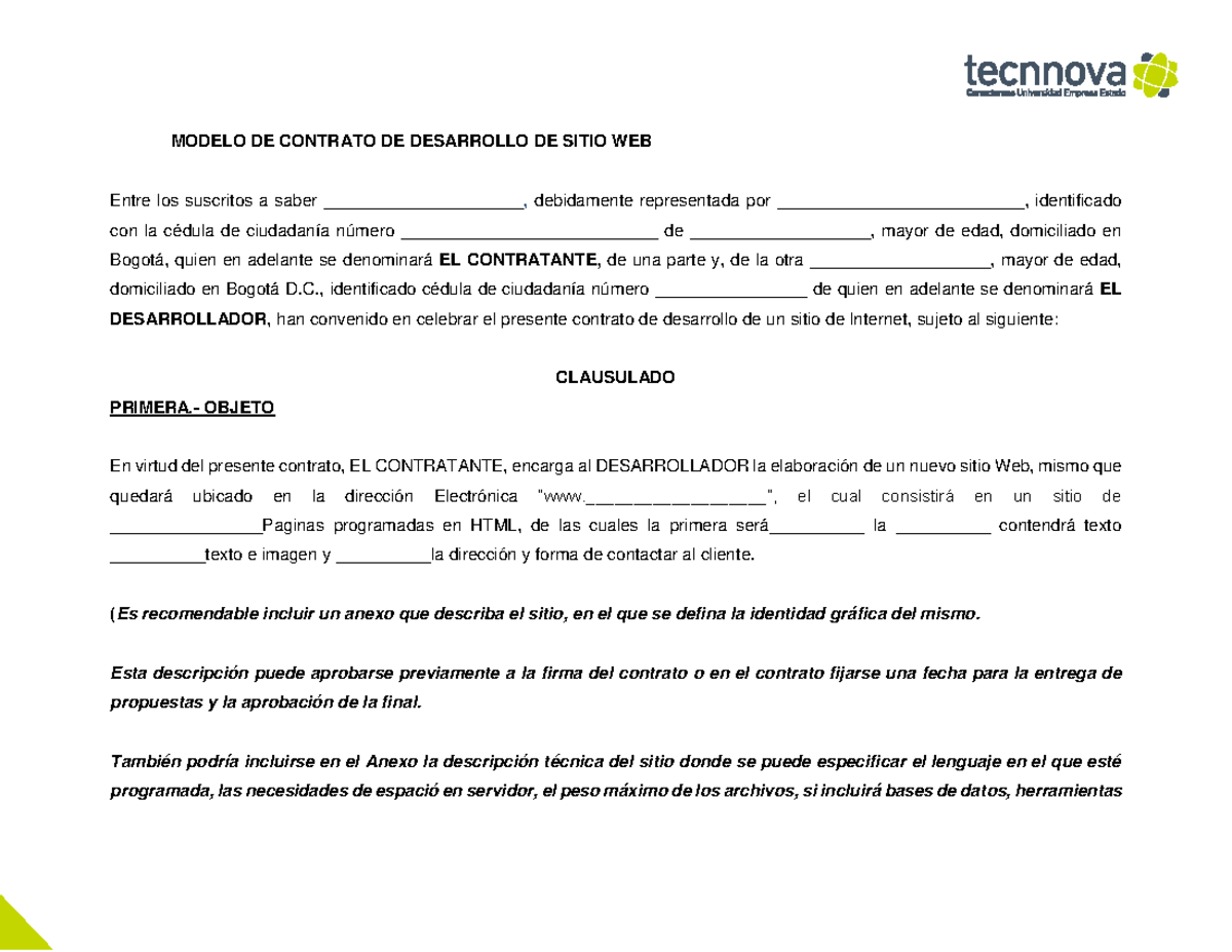 Modelo- Desarrollo-DE- Sitio-WEB - MODELO DE CONTRATO DE DESARROLLO DE SITIO WEB Entre los ...