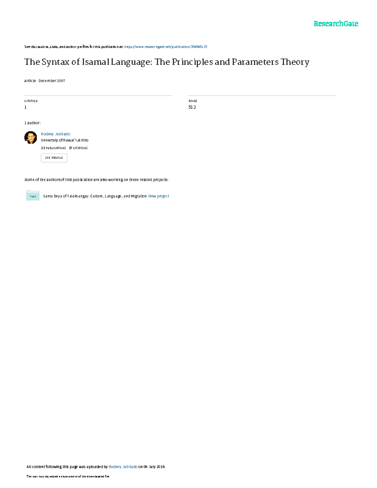 The Syntaxof Isamal Language-The Principlesand Parameters Theory - See discussions, stats, and ...