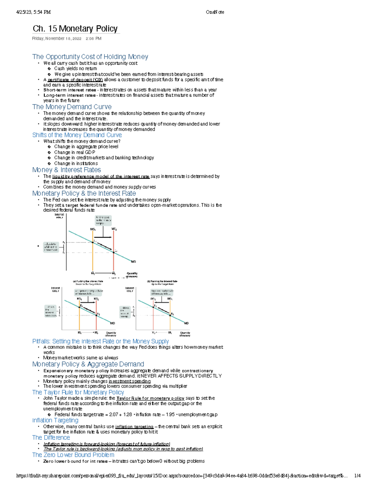 Ch 15 Monetary Policy Notes - 4/25/23, 5:54 PM OneNote - Studocu
