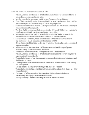 African American Literature Since 1940 Notes 2 - AFRICAN AMERICAN ...