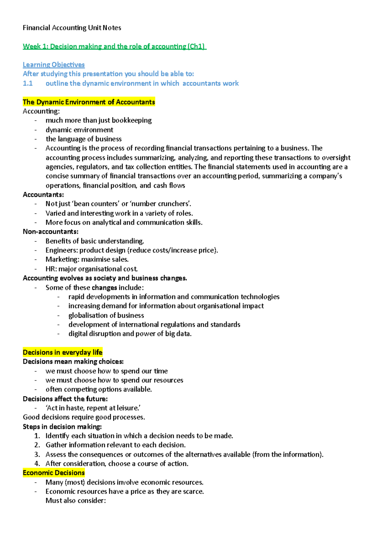 Financial Accounting Unit Notes - The accounting process includes ...