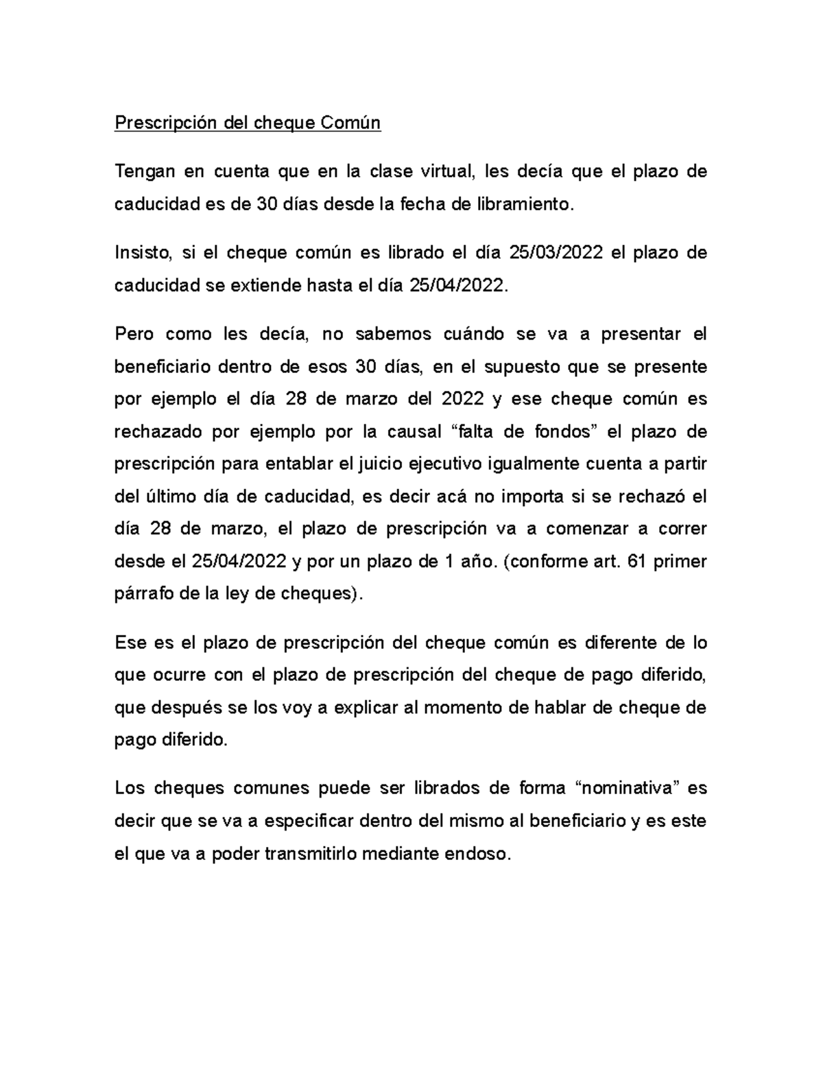 Cheque común, pago diferido, Echeq Alberti 2022 - Prescripción del ...