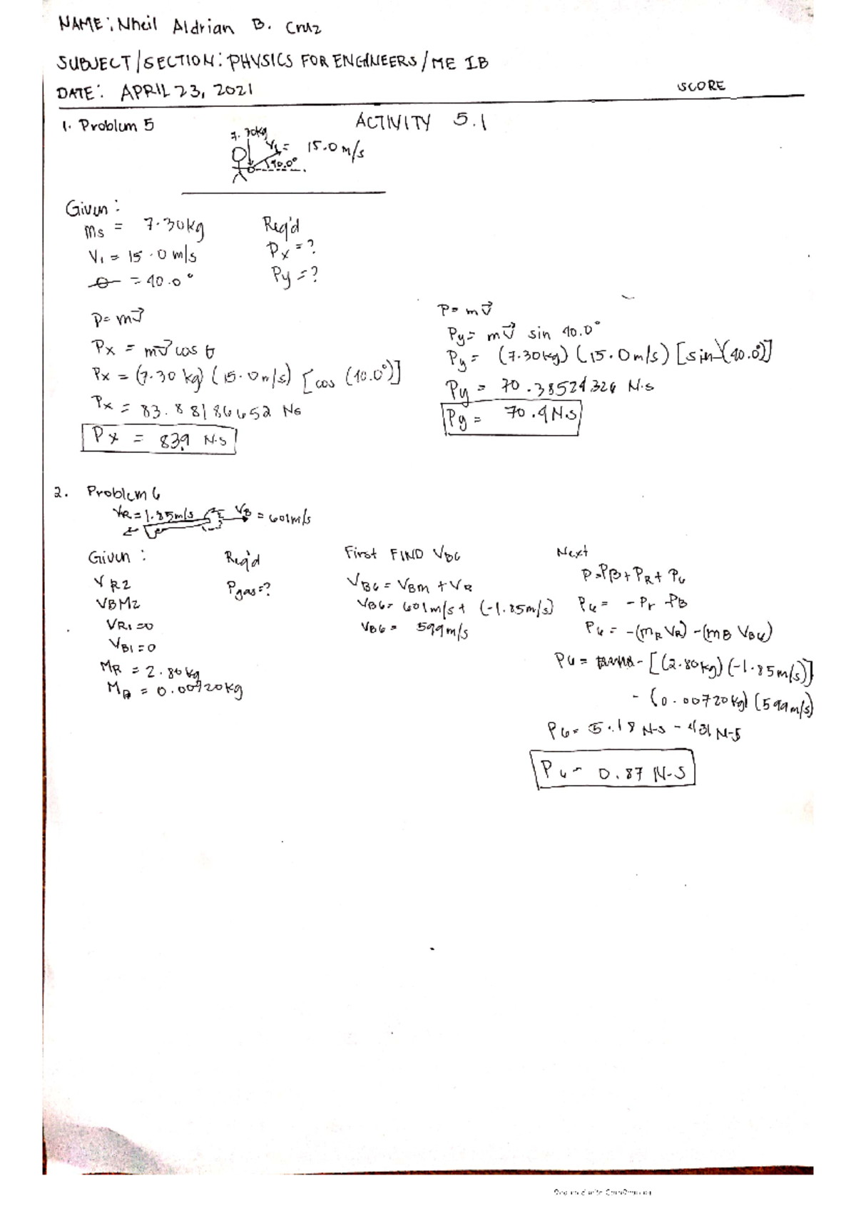 PHY1ME1B Activity-5 - Physicis activity - Mechanical Engineering ...