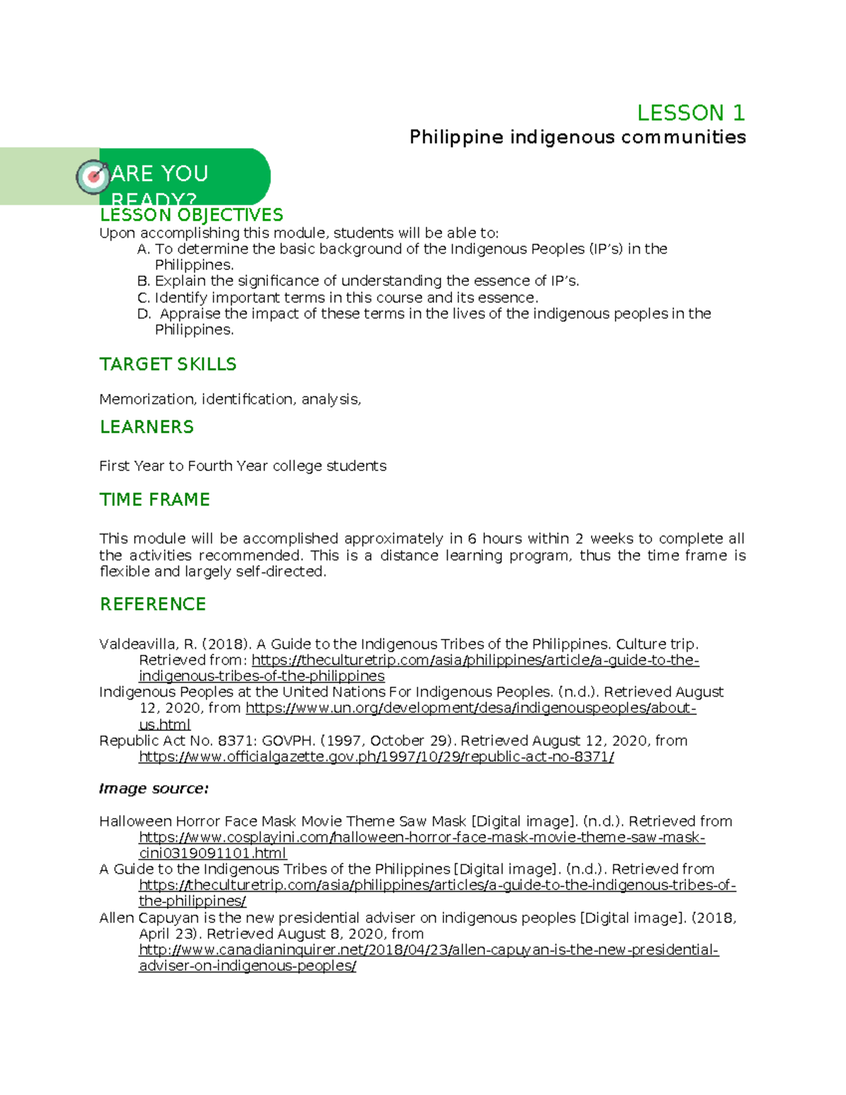GE CTE 10 Lesson 1 - Is there a significant feature or definition of an Indigenous People? Are ...