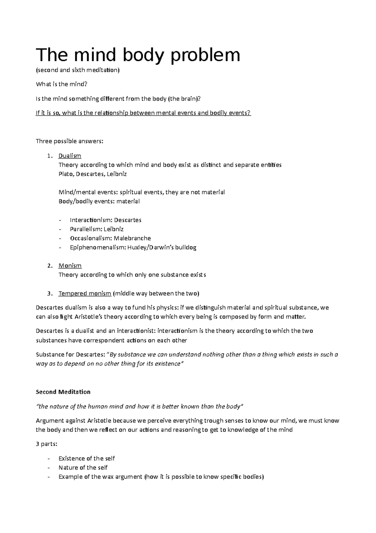 The mind body problem - The mind body problem (second and sixth ...