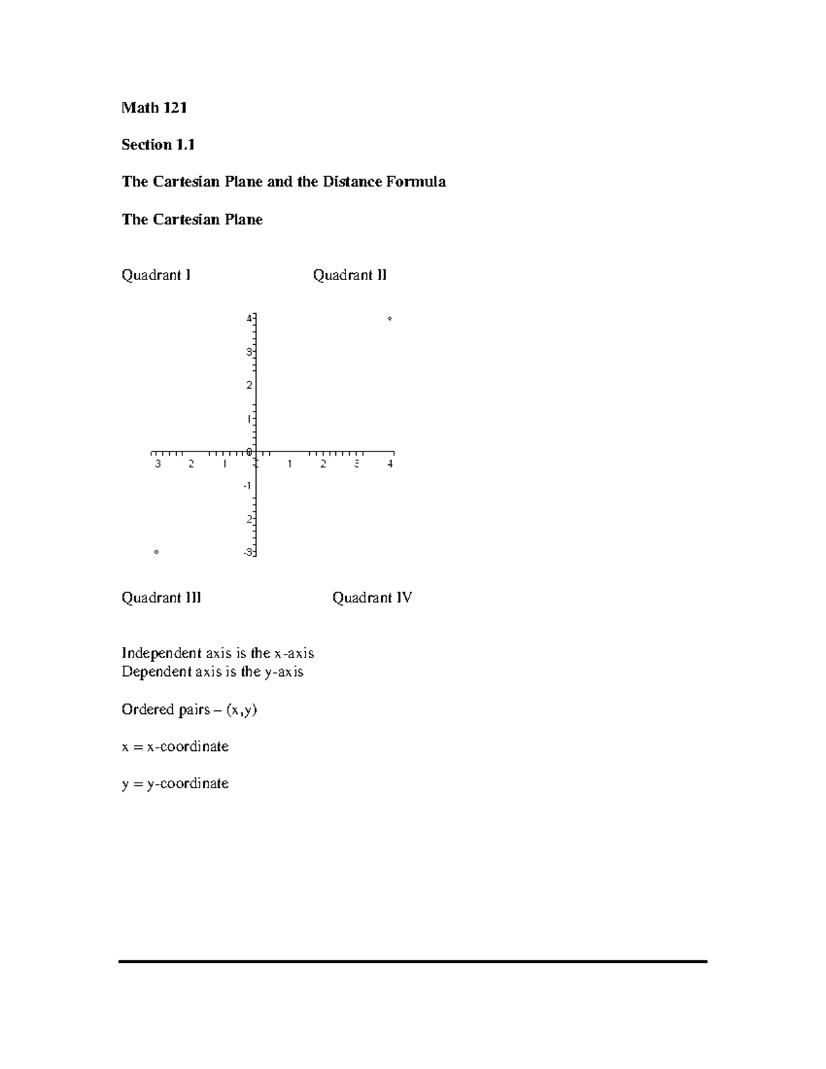Math 121 Notes Sec 1 - Practice - Math 121 Section 1. The Cartesian ...