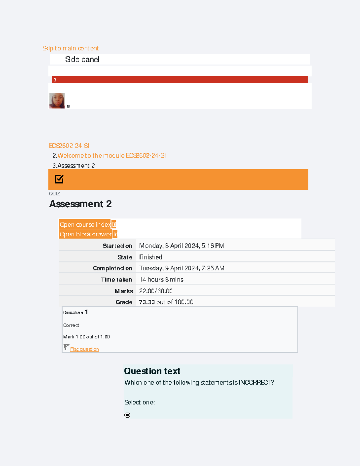 Ecs2602 Attempt review (1)-2 - Skip to main content Side panel 3 ...