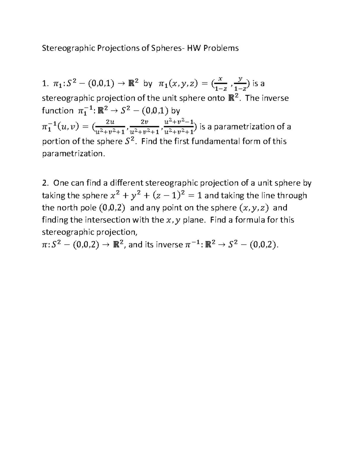 Stereo - Calculus iii - Stereographic Projections of Spheres- HW ...