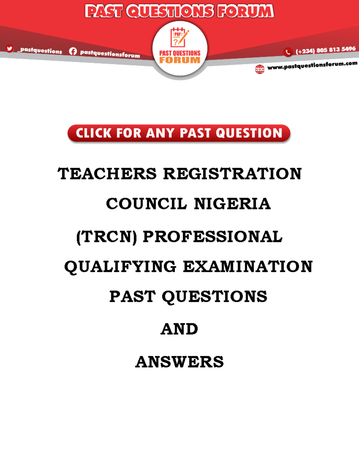 TRCN Exams PAST Questions - TEACHERS REGISTRATION COUNCIL NIGERIA (TRCN ...