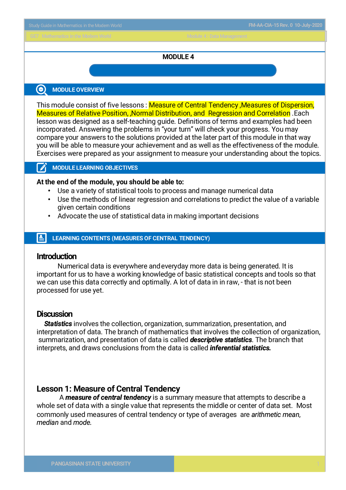 MMWModule- Chapter 4 - CE 1ST YEAR - GGEE7 7 MMaatthheemmaattiiccss ...