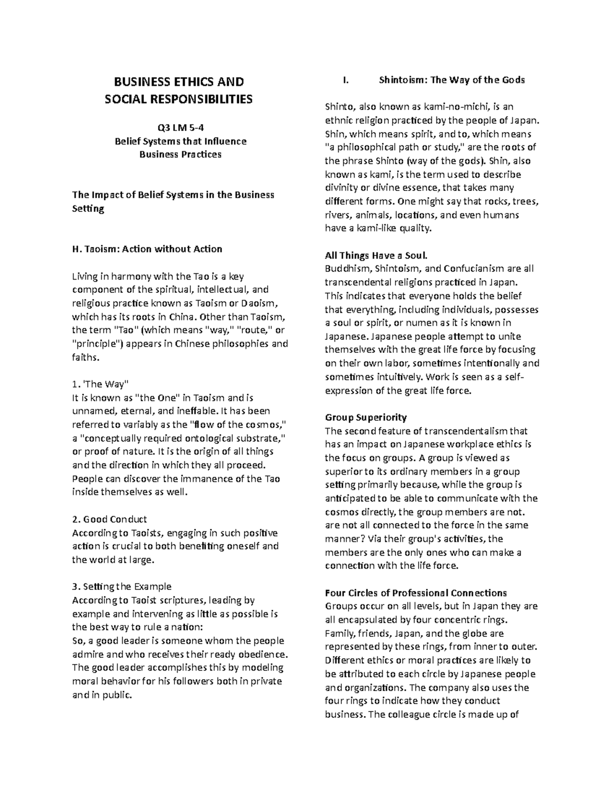 Business Ethics Q3 LM 5-4 - BUSINESS ETHICS AND SOCIAL RESPONSIBILITIES ...