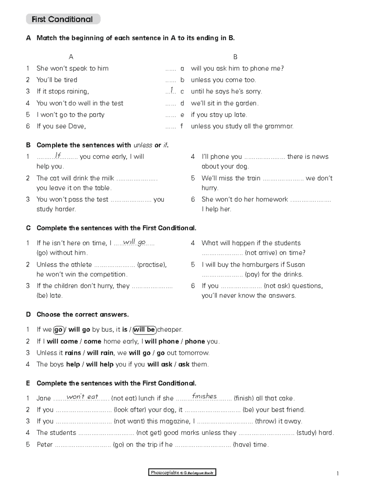 Grammar First Conditional 2 18827 - Photocopiable © B Burlington Books ...
