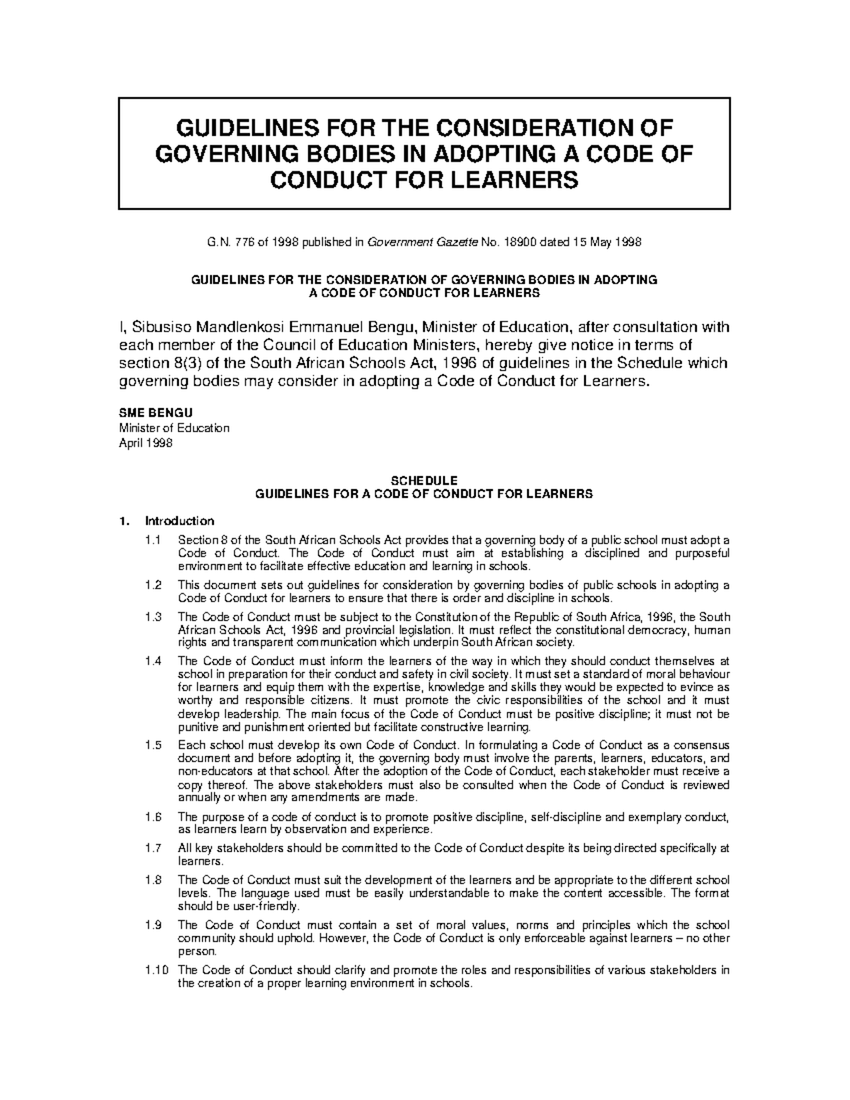 Guidelines for the consideration of Governing Bodies in Adopting a Code ...