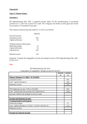 Tutorial 4 - question - TUTORIAL 4 TOPIC 6: CAPITAL ALLOWANCE ...