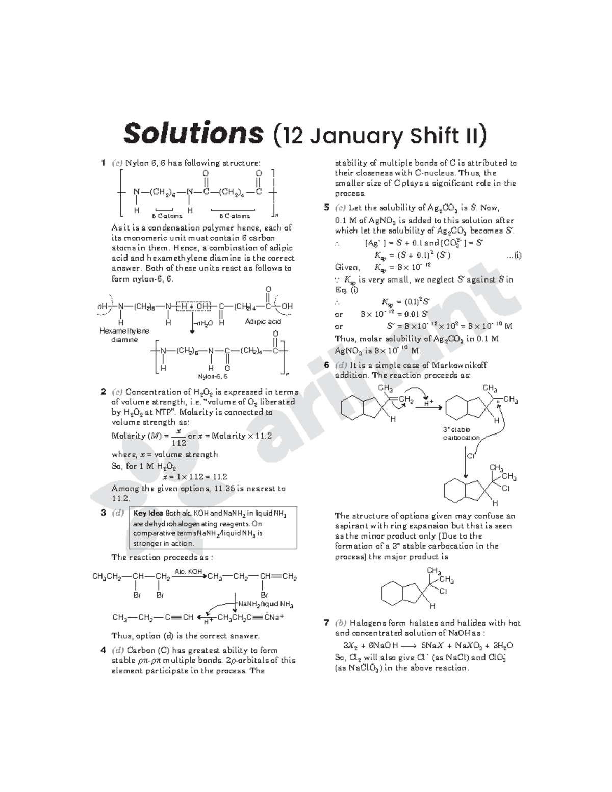 1992176592 - Behavioral Science - Solutions (12 January Shift II) 1 (c) Nylon 6, 6 has following ...