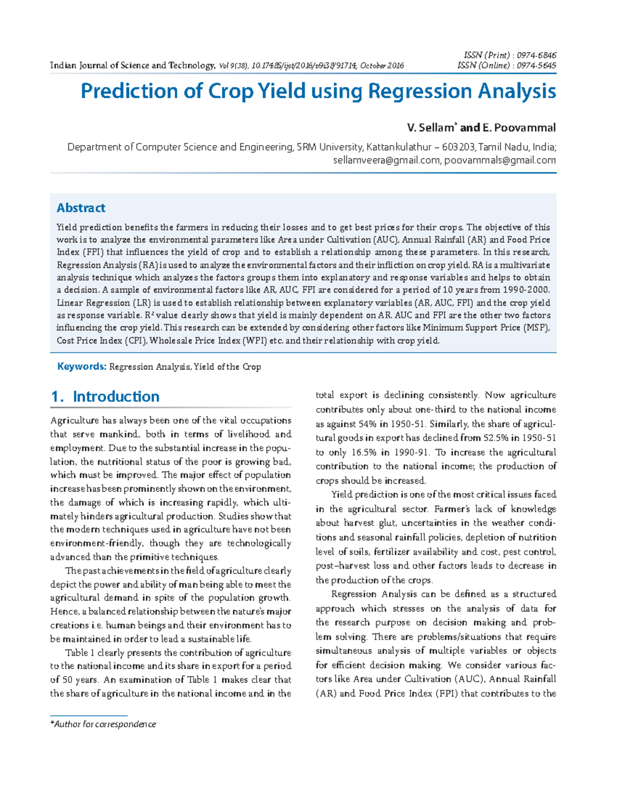 Article 38- Predicting Crop Yield Using Mulch Regression model ...