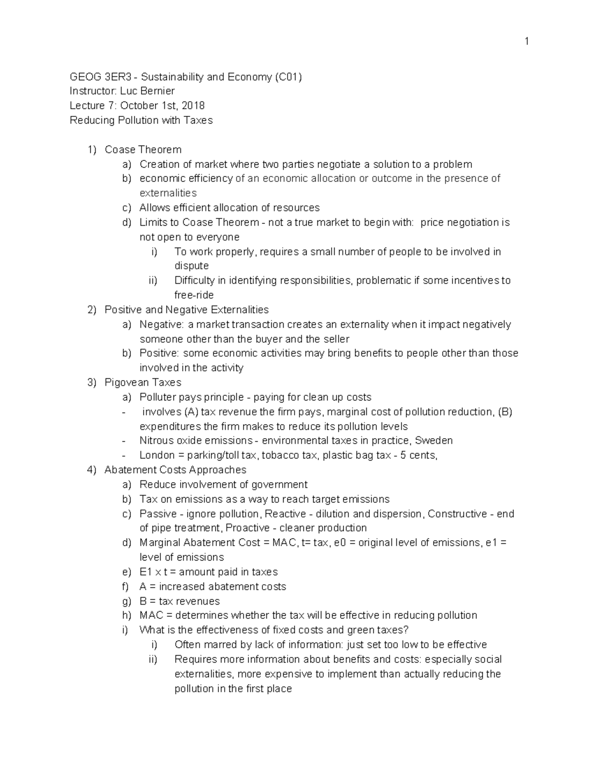 Sustainability - Lecture 7 (Last before Midterm) - 1 GEOG 3ER3 ...