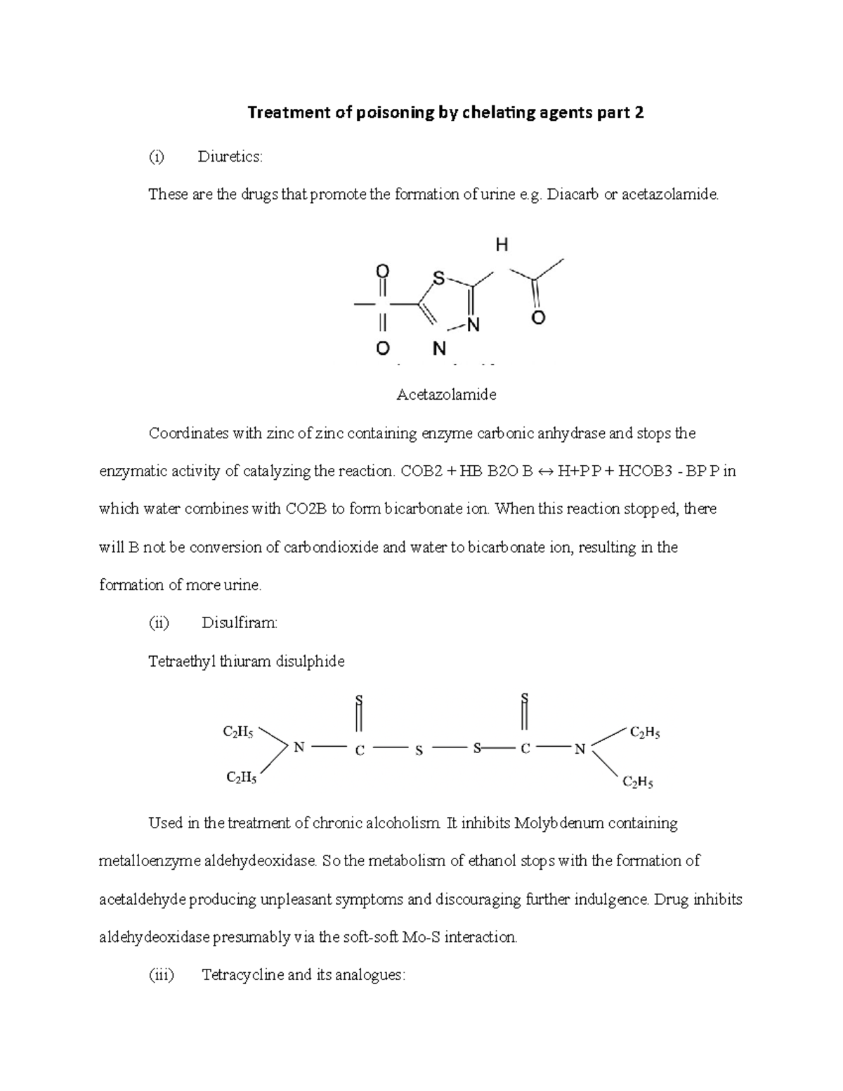 Treatment of poisoning by chelating agents part 2 - Diacarb or ...
