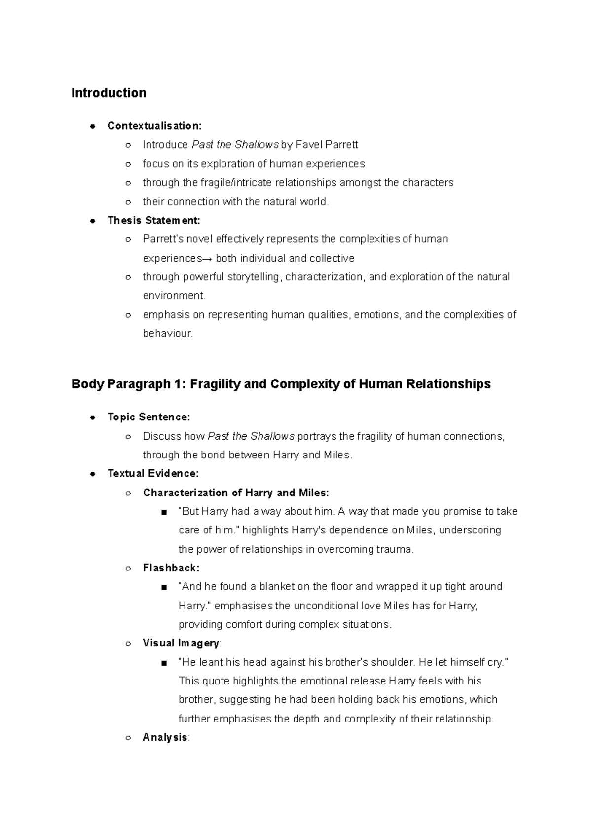 Past the shallows essay plan - Introduction Contextualisation ...