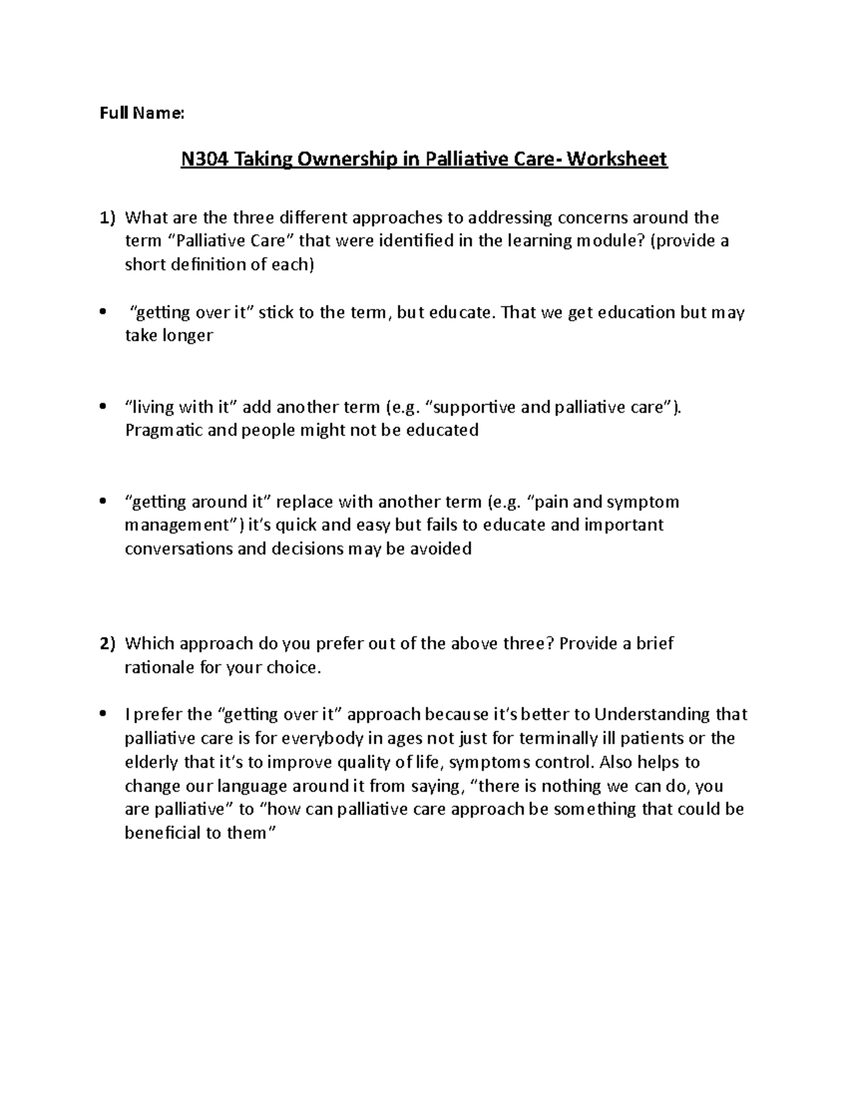 Class 9 Participation # 7 Taking Ownership in Palliative Care ...