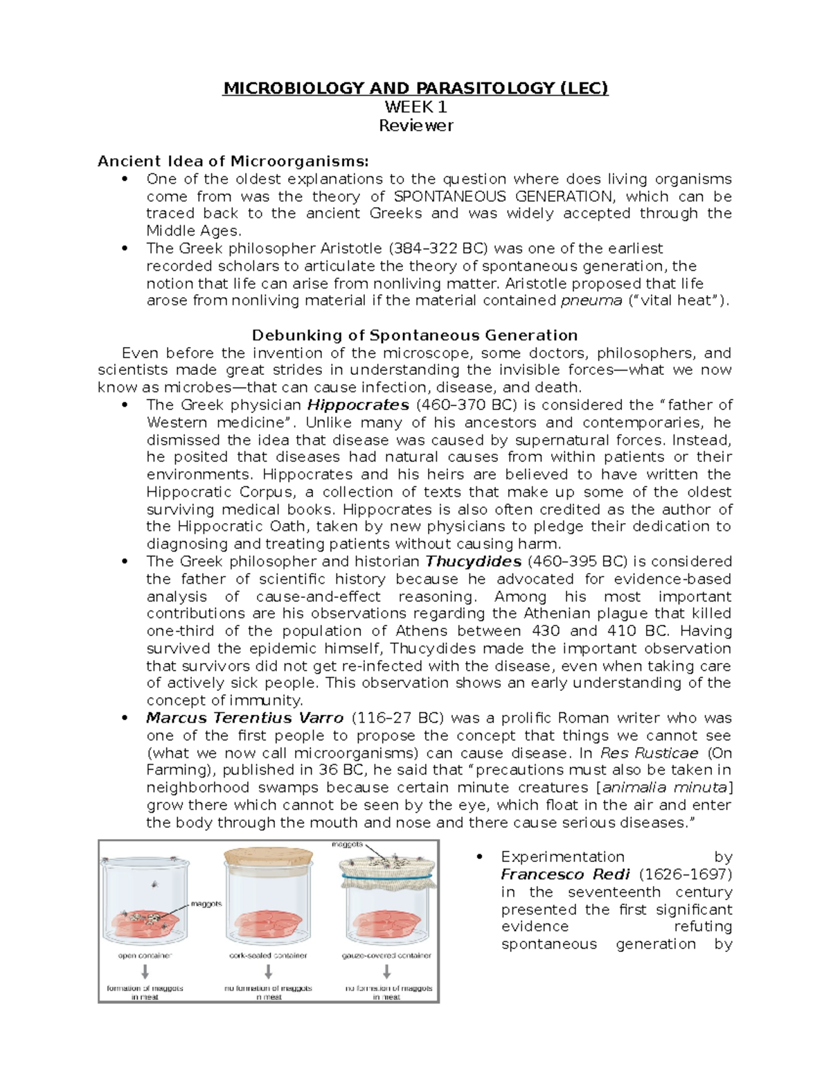 WK1. Micro Para (LEC) - Summary notes - Microbiology and Parasitology ...
