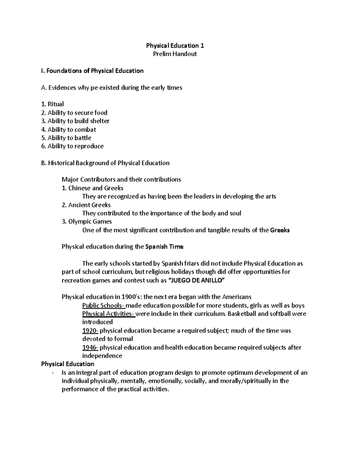 Physical Education 1 handout prelim - Physical Education 1 Prelim ...
