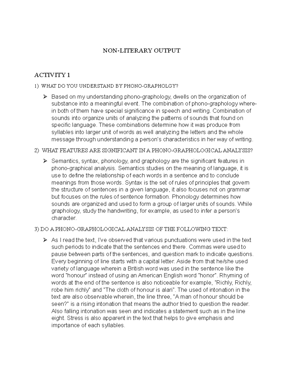 NON Literary ABEN - NON-LITERARY OUTPUT ACTIVITY 1 WHAT DO YOU ...