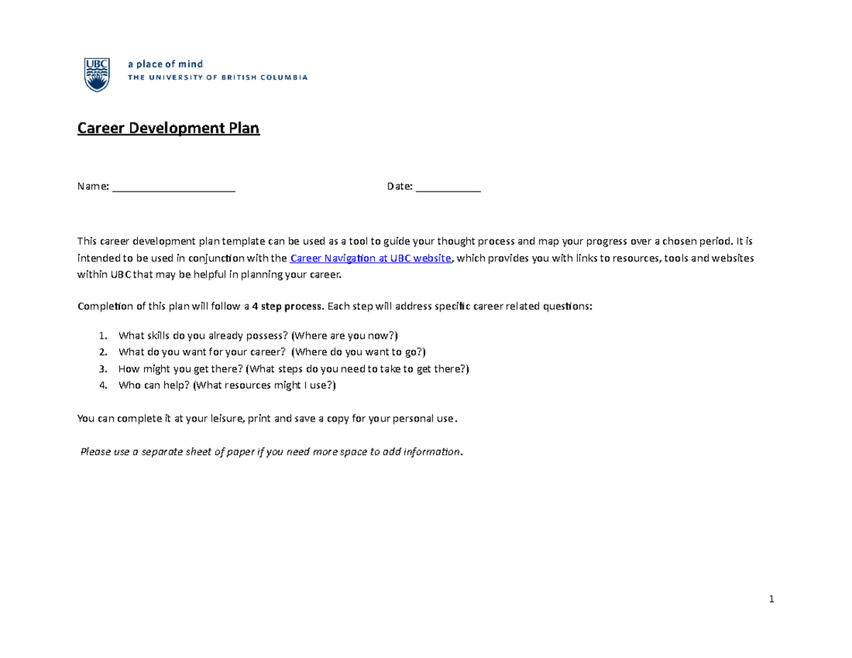 Career-Development-Plan - Career Development Plan Name ...