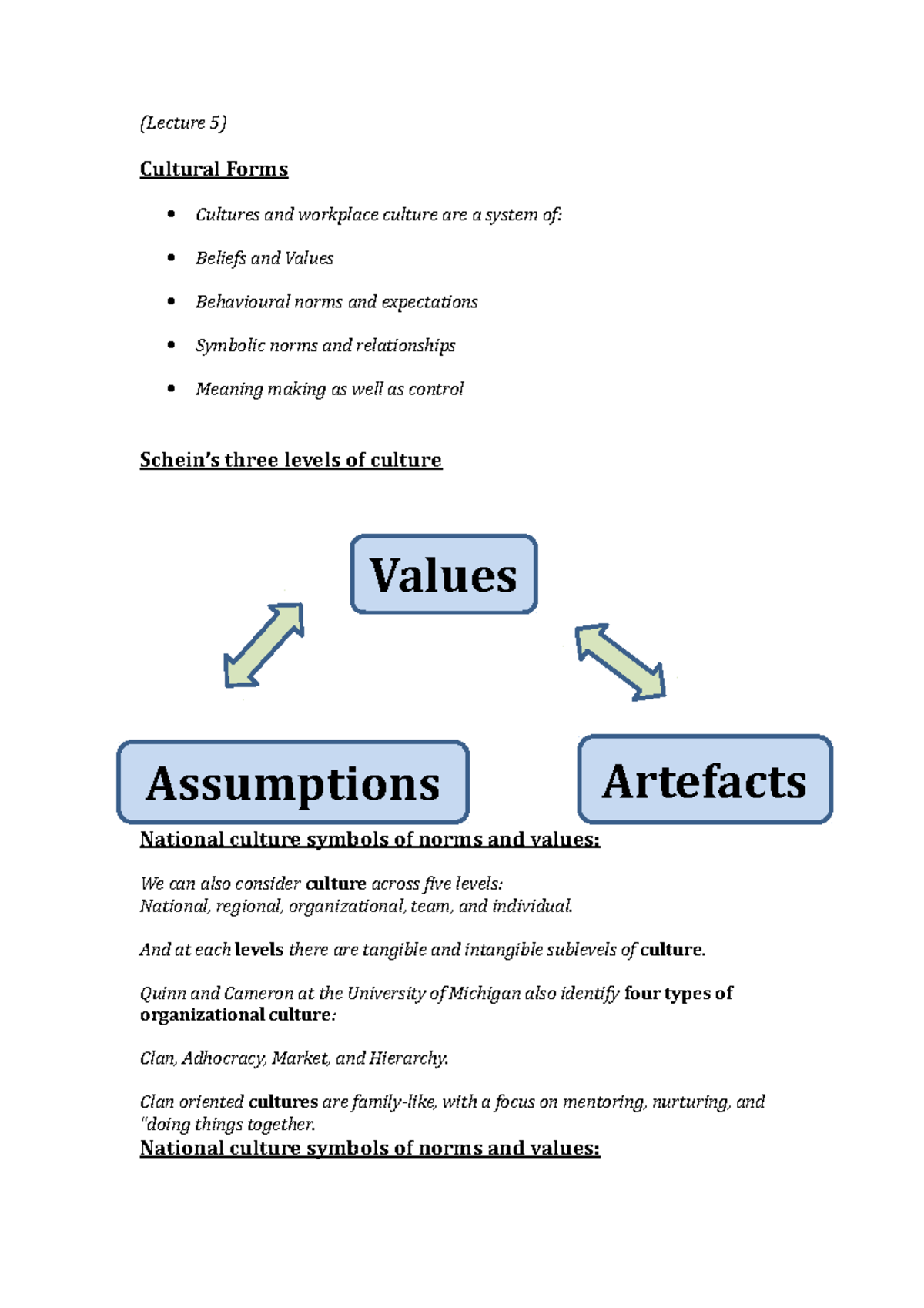 IMPD Lecture week 6 - Values Assumptions Artefacts (Lecture 5) Cultural ...