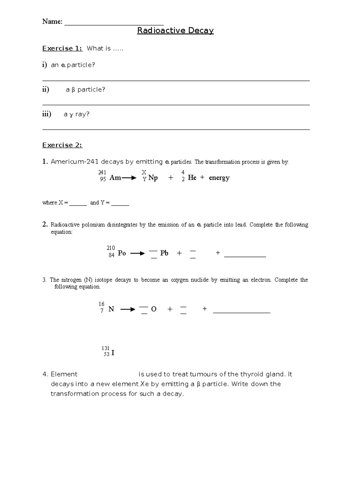 Worksheet - intro radioactive decay - Name ...