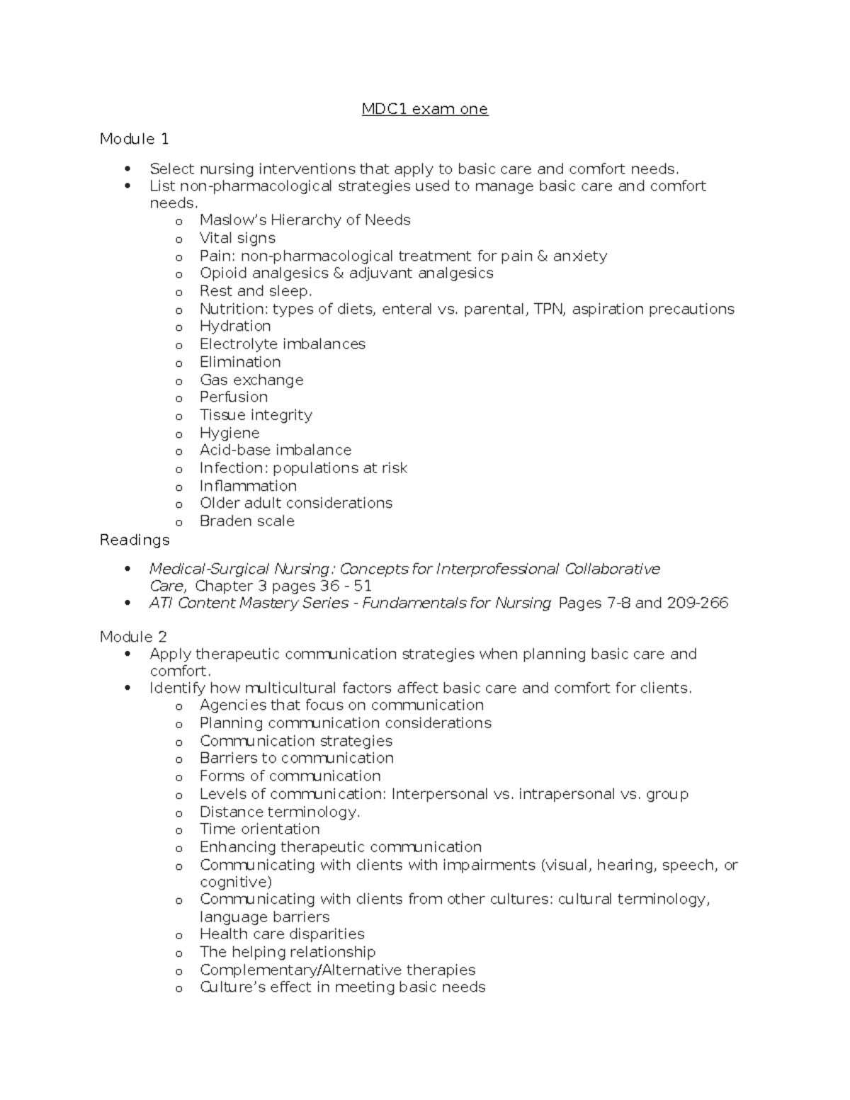 MDC 1 Exam 1 review - MDC1 exam one Module 1 Select nursing ...