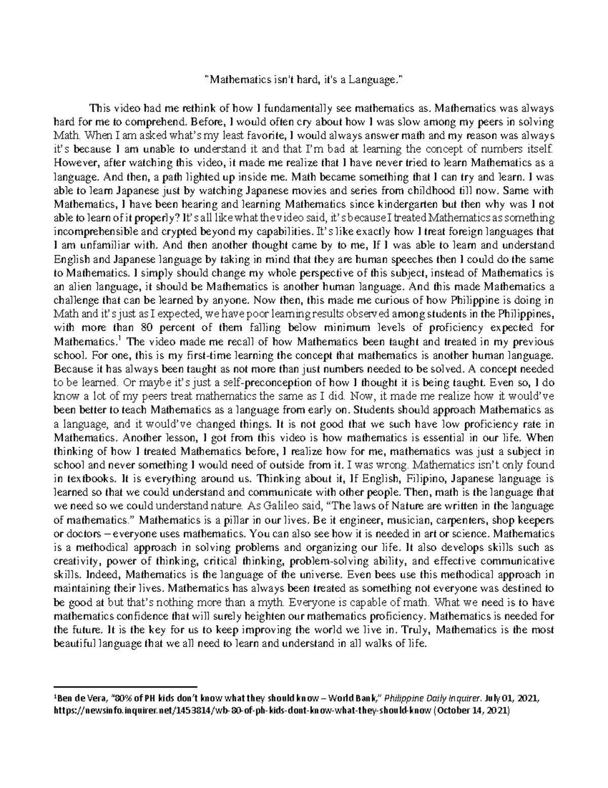 Mathematics Is A Language Essay Mathematics Isn t Hard It s A