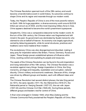 Chinese revolution - notes - On October 1, 1949, Chinese Communist ...