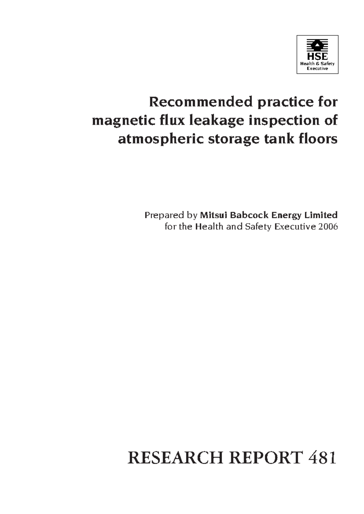 RP for MFL inspection of storage tank floors - HSE Health & Safety ...