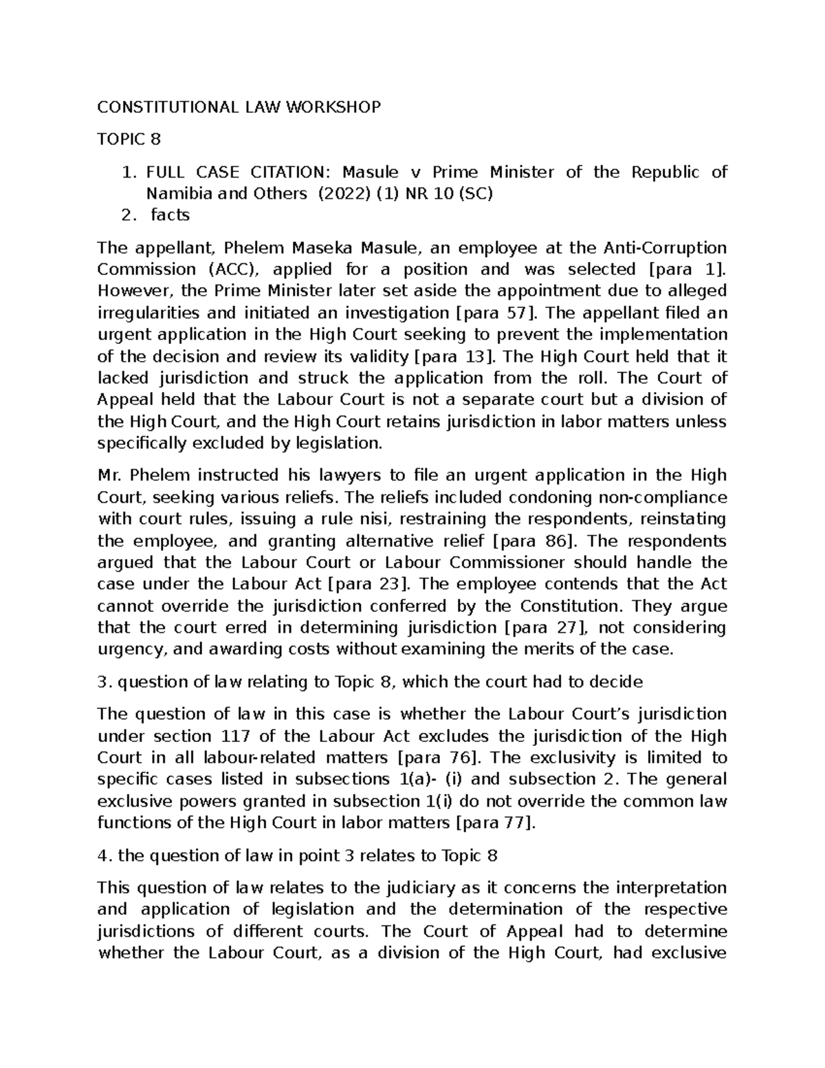 Constitutional LAW Workshop - CONSTITUTIONAL LAW WORKSHOP TOPIC 8 FULL ...