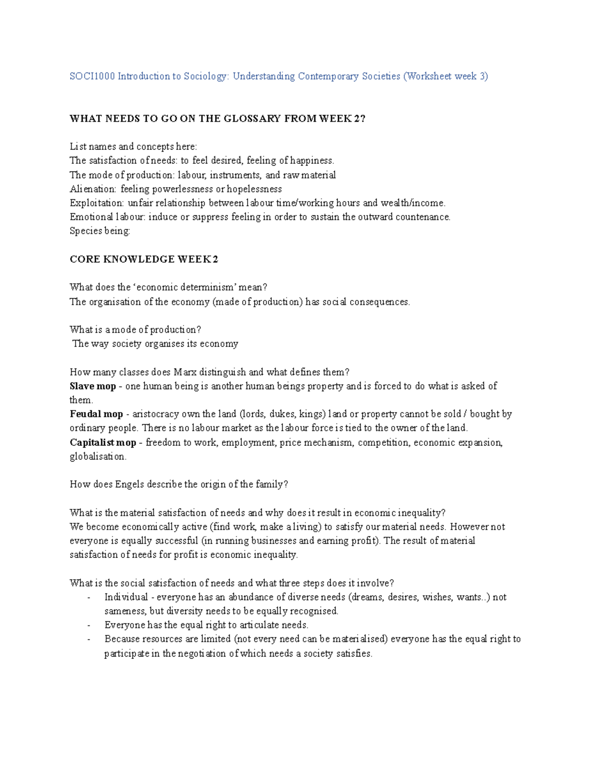 Worksheet three - SOCI1000 Introduction to Sociology: Understanding ...