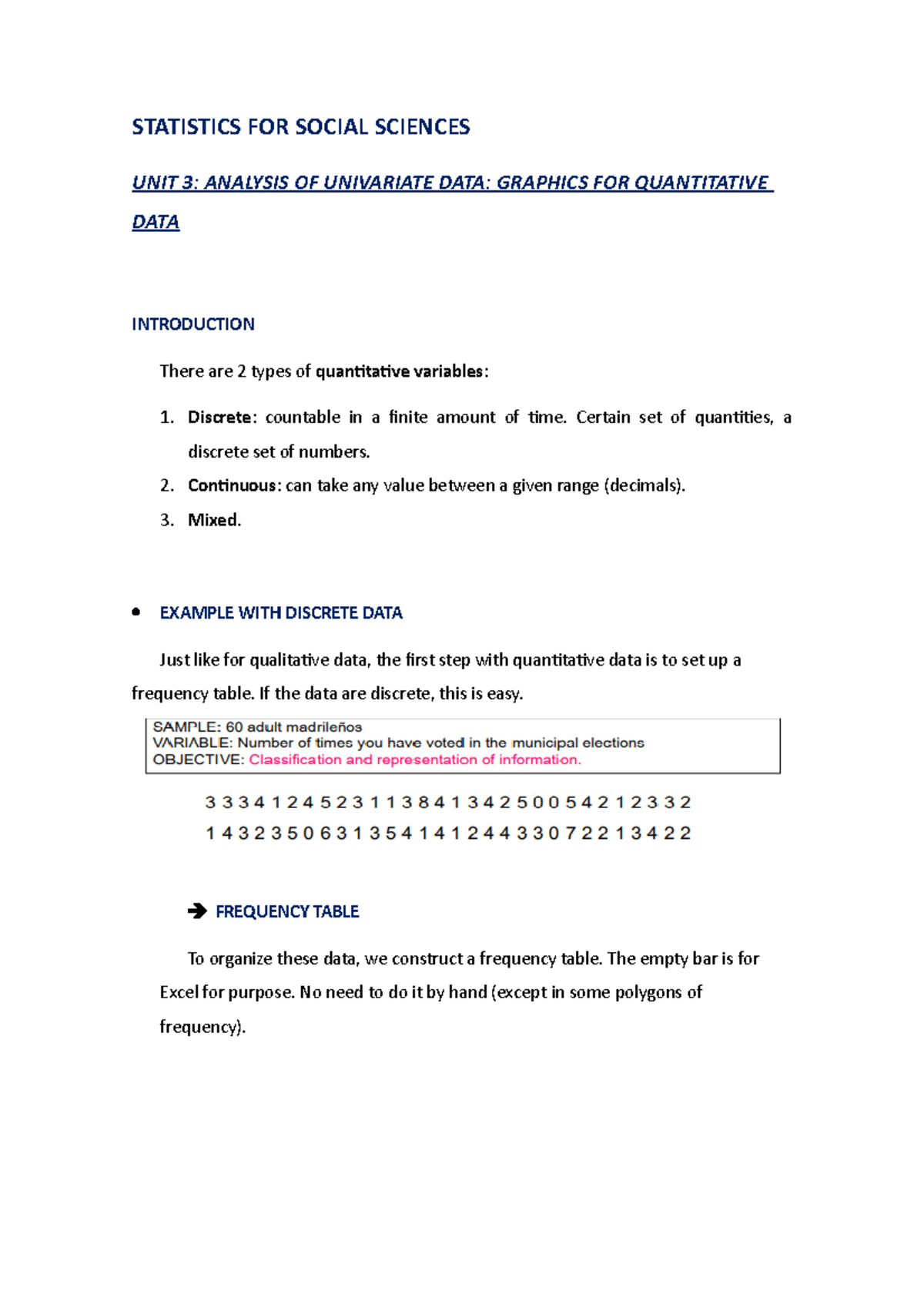 L3 - ANALYSIS OF UNIVARIATE DATA: GRAPHICS FOR QUANTITATIVE DATA ...