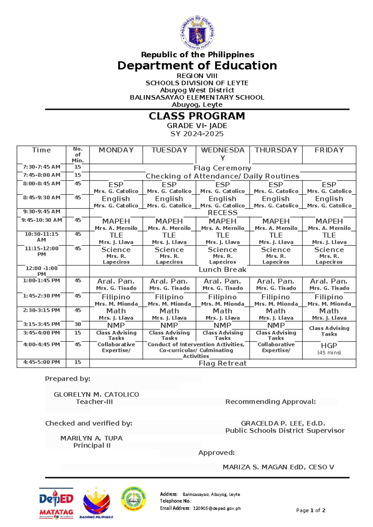 Glorelyn Class- Program- Template- Unified-FOR-QMS - Address ...